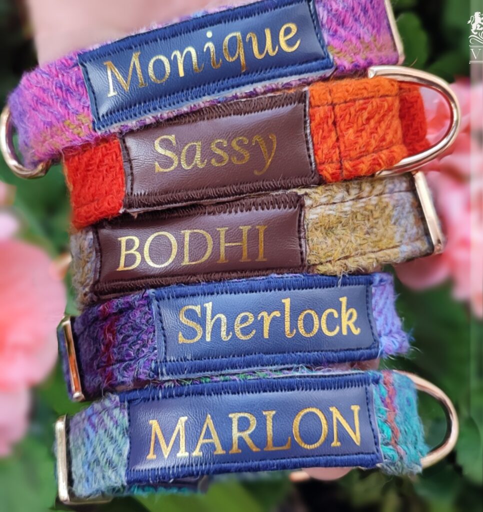Harris Tweed Dog Collar – Matching Leash and Collar – With Name Badge ...