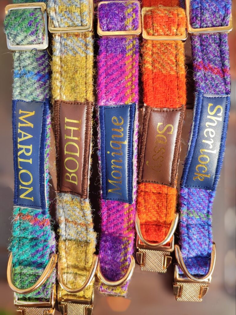Harris Tweed Dog Collar – Matching Leash and Collar – With Name Badge ...