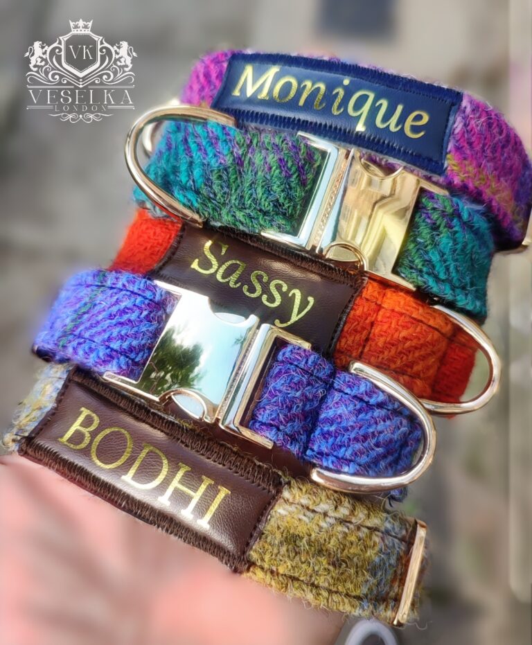 Harris Tweed Dog Collar – Matching Leash and Collar – With Name Badge ...