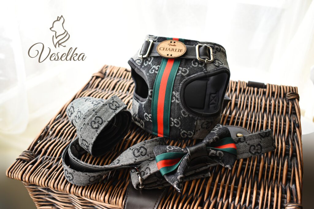 Designer Black & Grey Dog Harness & Optional Leash and Collar – Veselka ...
